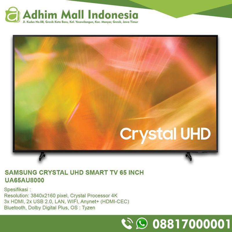 SAMSUNG 60 Inch Crystal UHD 4K Smart TV UA60AU8000