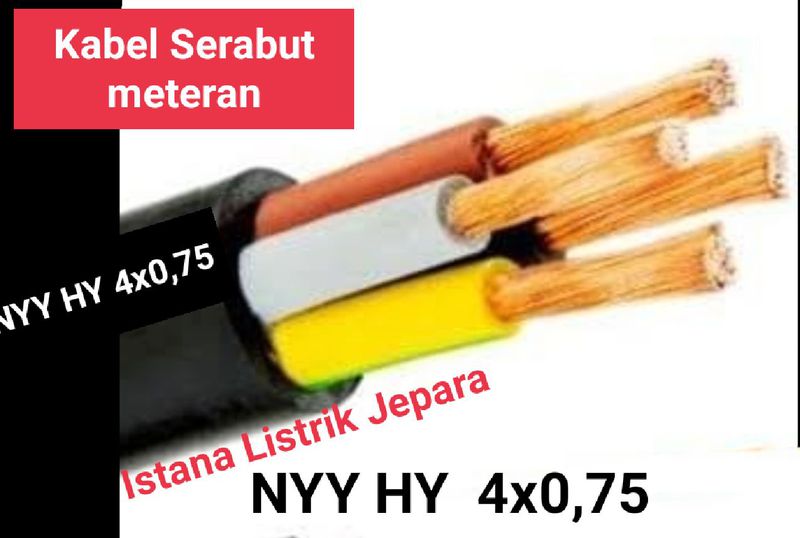 Kabel serabut NYYHY 4x0,75 hitam per meter.