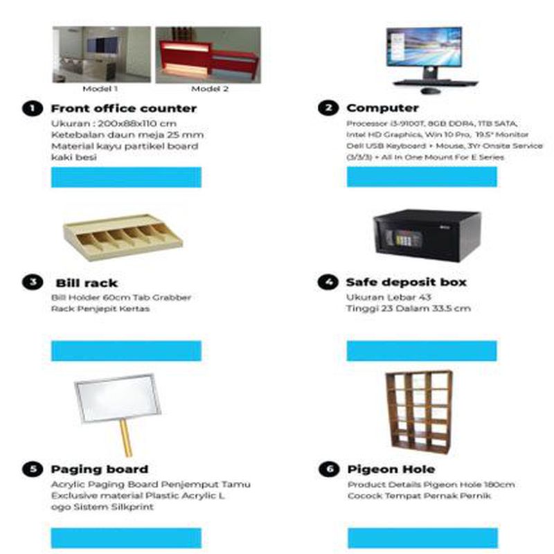 Peralatan Ruang Praktik Front Office dan Lobby Area