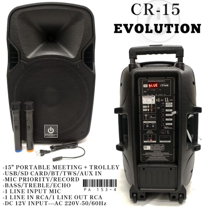 Speaker aktif Crimson portebel wireless 15 inch CR15 EVOLUSION, Bluetooth