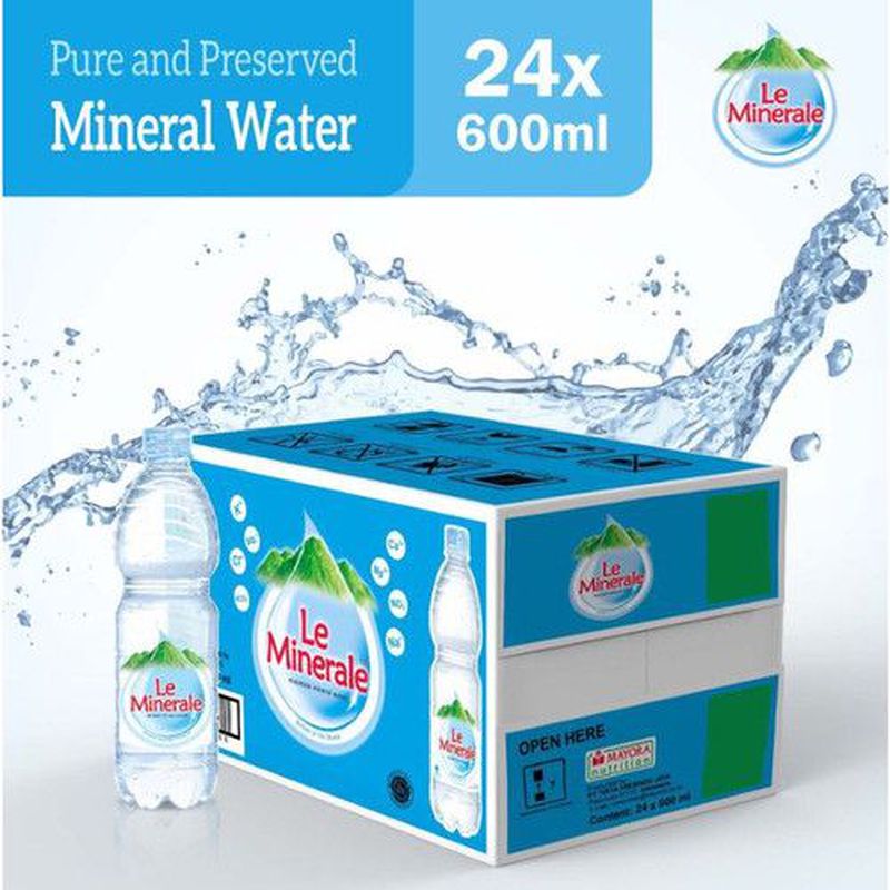 Air Minum Le-Minerale botol plastik 600 ml Per Dus (1dus = 24 botol)