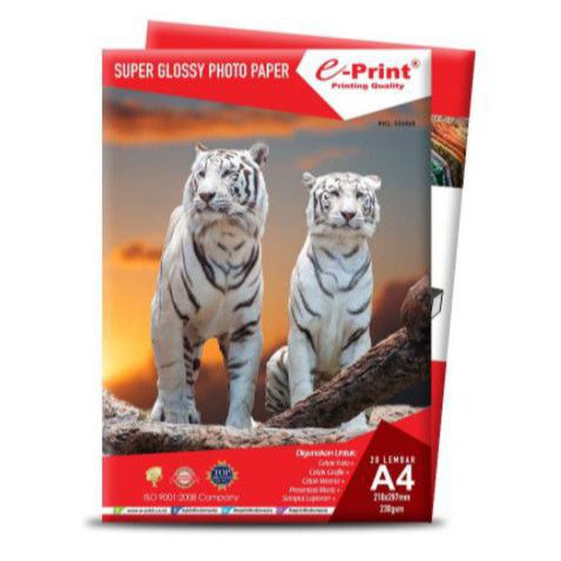KERTAS FOTO E-PRINT SUPER GLOSSY A4 230 GSM ISI 20 LEMBAR