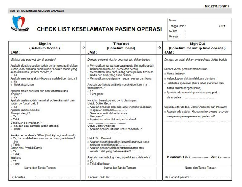MR.22/RI/D/2017 (Chekclist keselamatan pasien operasi)