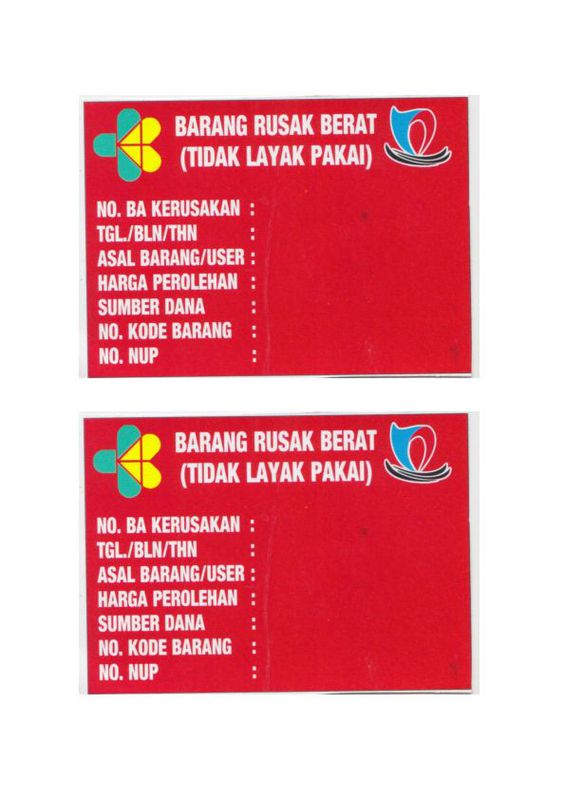 Stiker label barang Rusak Berat