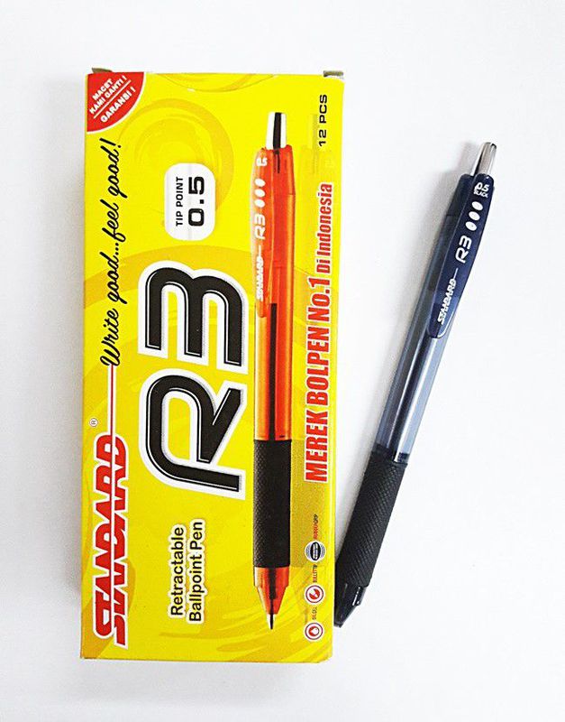 Standard Ballpoint R3 Ink Black / Pulpen Standard R3 Per Lusin Isi 12 ...