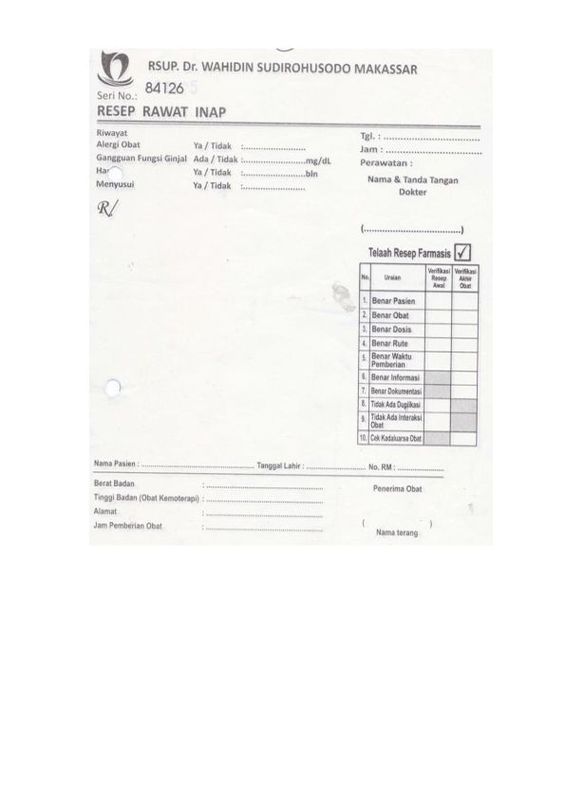 Blanko Resep Rawat Inap