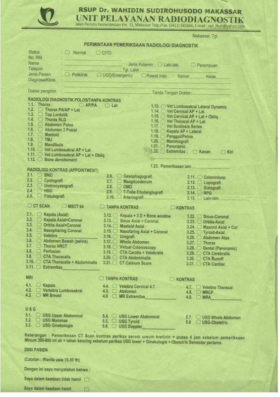 Blanko Permintaan Pemeriksaan Radiologi