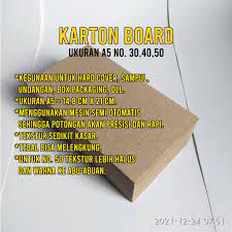 Kertas Karton Board No 40 ukuran A5