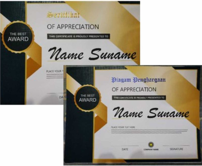 Jasa desain & Cetak Sertifikat / Piagam Text Timbul