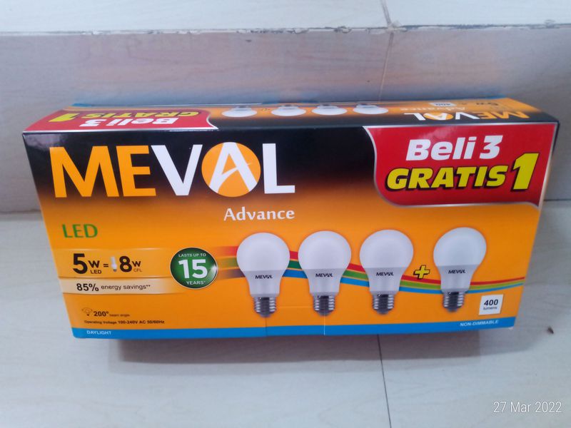 LAMPU LED MEVAL ADVANCE 5 WATT 3+1 WARNA CAHAYA PUTIH