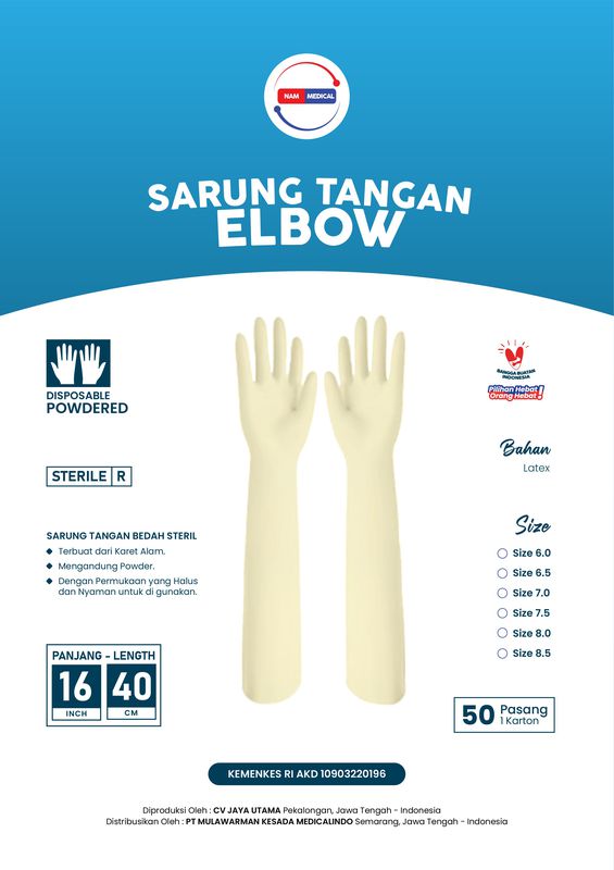 Sarung Tangan Elbow Latex Medis - NAM Medical - Size 8.0