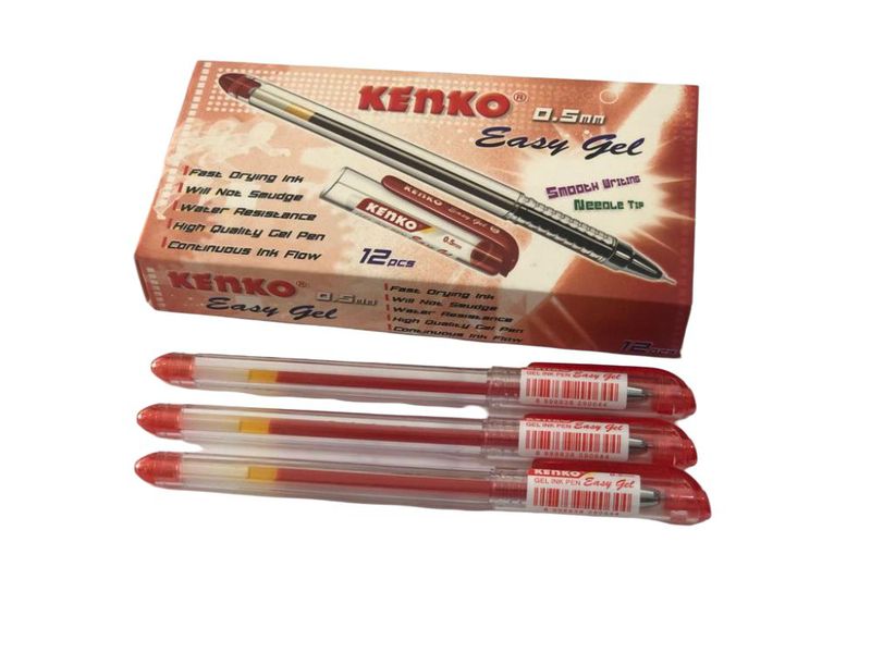 Pulpen Gel, 0.5mm, merah per lusin