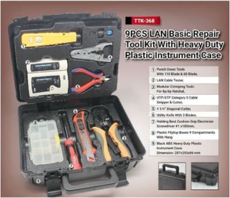 GOLDTOOL TTK-368 Lan Basic Repair Toolkit 9 Pcs Network Toolkit