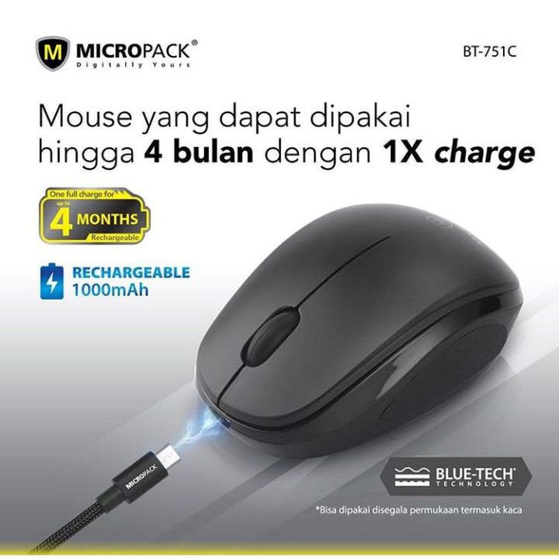 Micropack Rechargeable Blue-Tech Mouse BT-751C