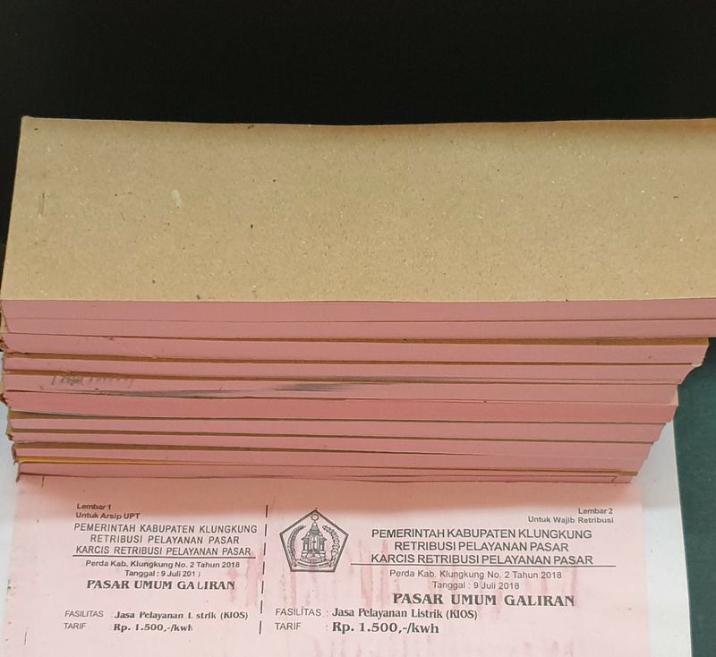 Karcis Ret.pelayanan Pasar Rp1.000 pasar 1.500/kwh pasar galiran ...