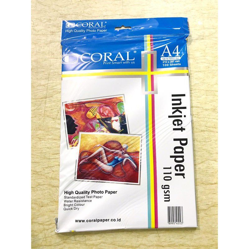 Kertas photo inkjet paper CORAL (A4 110 gsm)/ harga perlembar