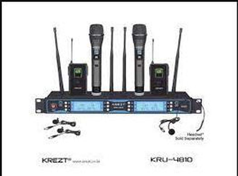PROFESSIONAL WIRELESS MICROPHONE KREZT KRU 4810A - HL 2MIC PEGANG-2MIC CLIP