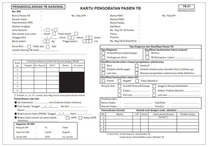 Form TB 01 (Kartu pengobatan Pasien)