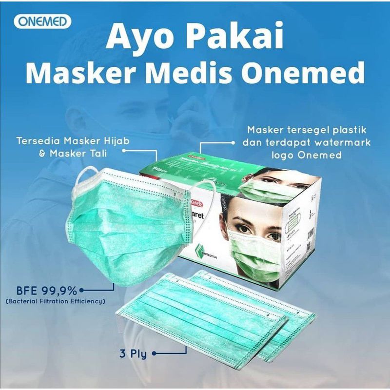 Masker Bedah Karet Headloop Biru Onemed/Masker Onemed Masker Hijab ...