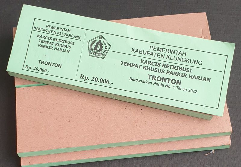 Karcis retribusi tempat khusus parkir harian TRONTON Rp.20.000