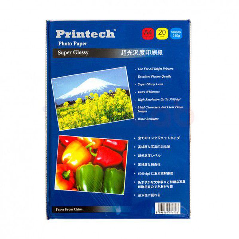 Kertas Poto Printech Photo Paper Super Glossy A4 210gsm 20 Lbr