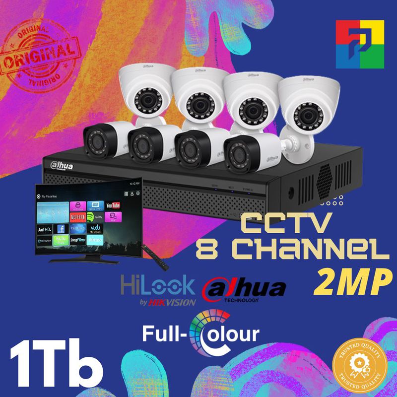 PAKET CCTV DAHUA 8 CH 2MP Full Color atau Mic (dengan pemasangan)