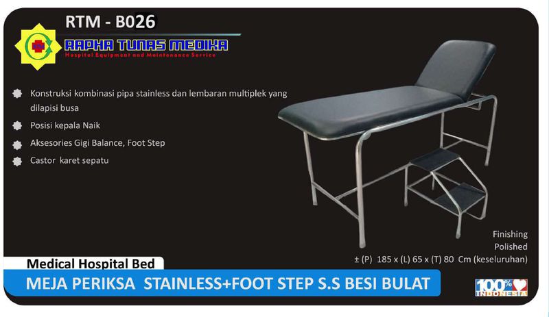 Meja Periksa Stainless+Foot Step S.S Besi Bulat / RTM-B026