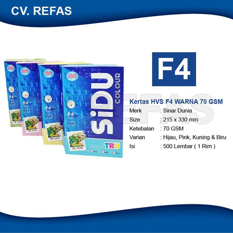 Kertas HVS F4 70 Gram Warna Hijau, Pink, Kuning & Biru SIDU SINAR DUNIA - Hijau