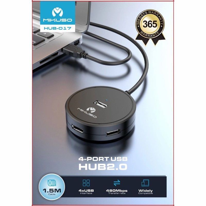 USB Hub 4 Port MIKUSO HUB-017 USB Hub 2.0 Universal Cable 1.5M 480Mbps