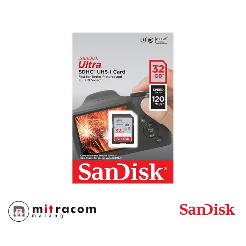Memory Card SD Card 32GB Sandisk Ultra SDHC Class 10 120Mbps