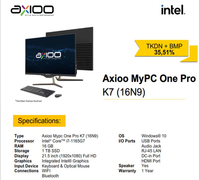 Axioo AIO MyPC One Pro K7 Core i7 (16N9)