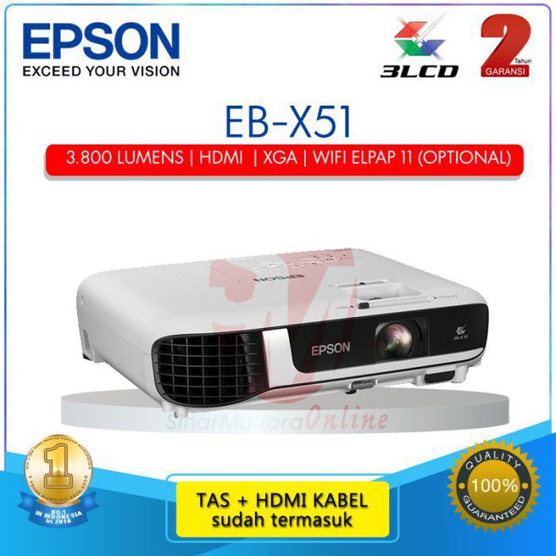 Projector Epson EB X51 XGA 3LCD 3800 LUMENS HDMI Wireless