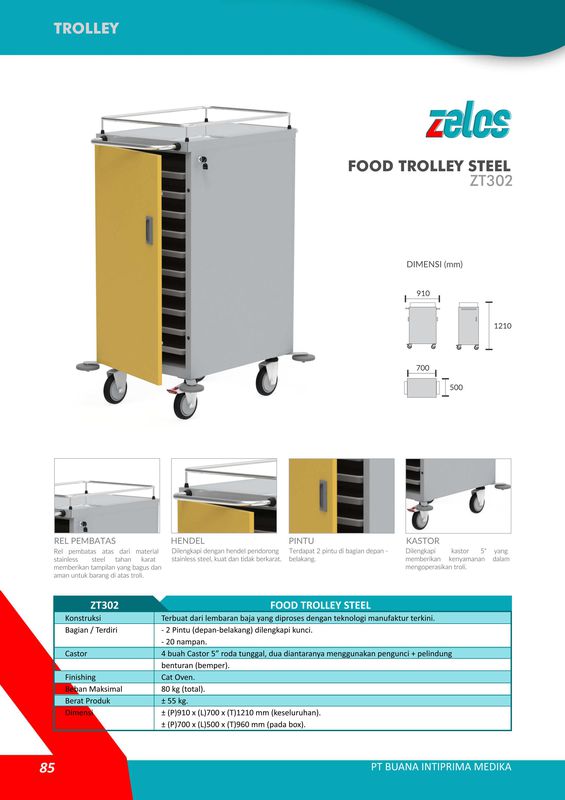 ZELOS Food Trolley Stainless Steel ZT302