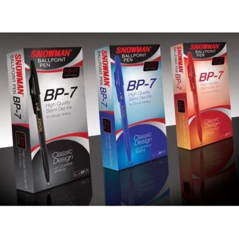 Snowman BP-7 Pulpen/Ballpoint (Hitam/Merah/Biru) (Dus isi 12) - Merah