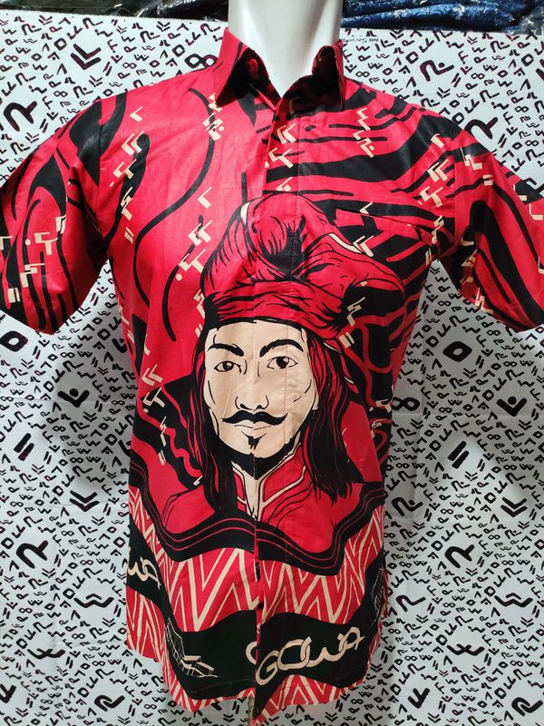 Baju Batik Pria Dinas Sultan Hasanuddin Merah Balla Lompoa - XXXL