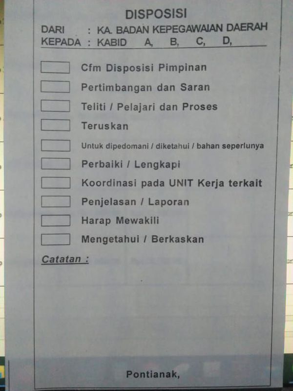 Lembar disposisi HVS 1/4 folio, jilid, isi 100 lembar