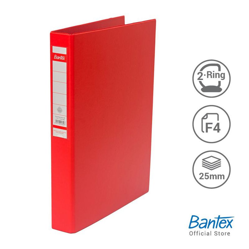 Binder BANTEX 2 Ring D Kapasitas 25 mm Ukuran F4 Warna Red 822309