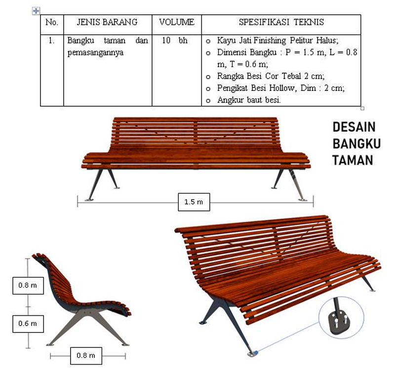 Bangku Taman plus pasang dengan baut dinabol