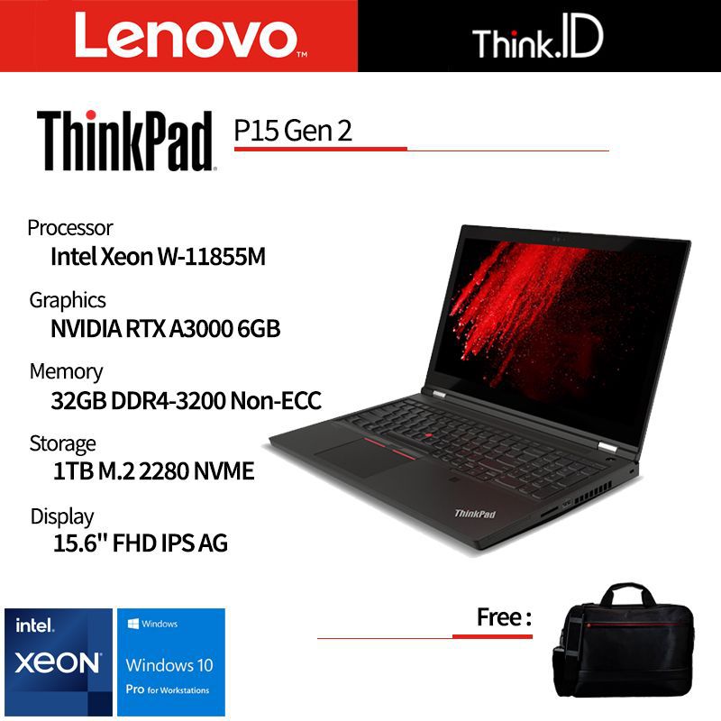 ThinkPad P15 Gen2 Xeon W-11855M 32GB 1TB RTX A3000 15.6"FHD Win10 Pro BID