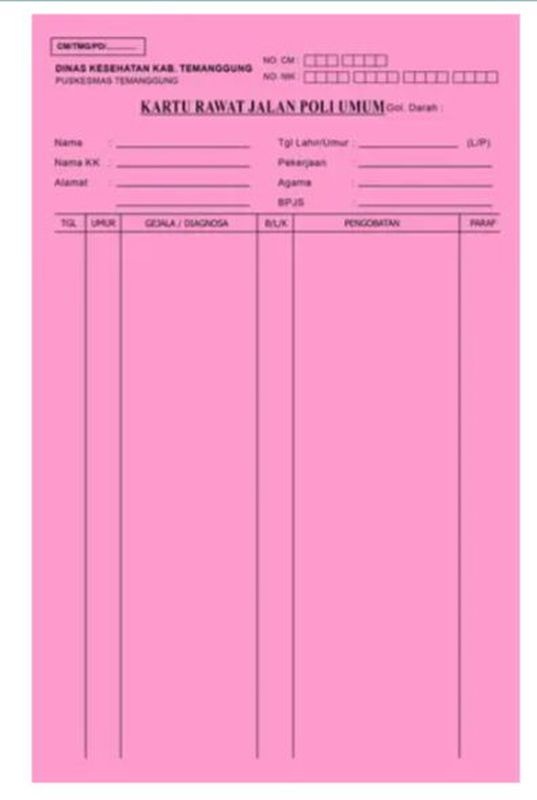 Cetak form rawat jalan BC Ukuran F4, Bolak Balik