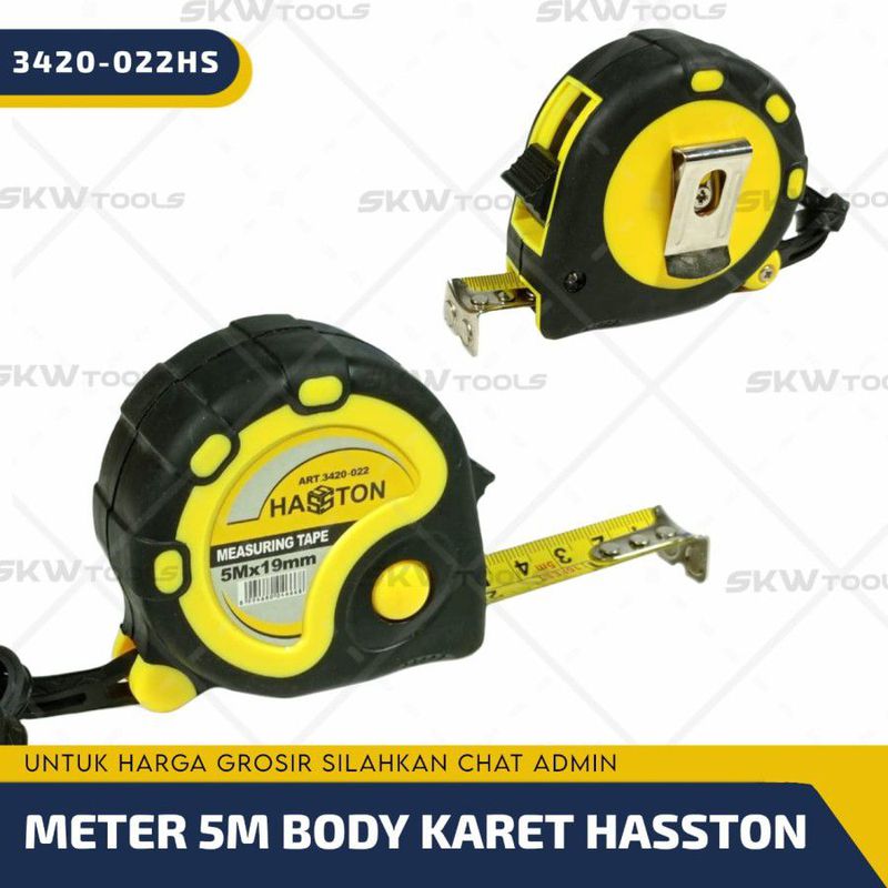 Meteran Tukang / Rol Meter 5 Meter Body Karet Rubber Hasston