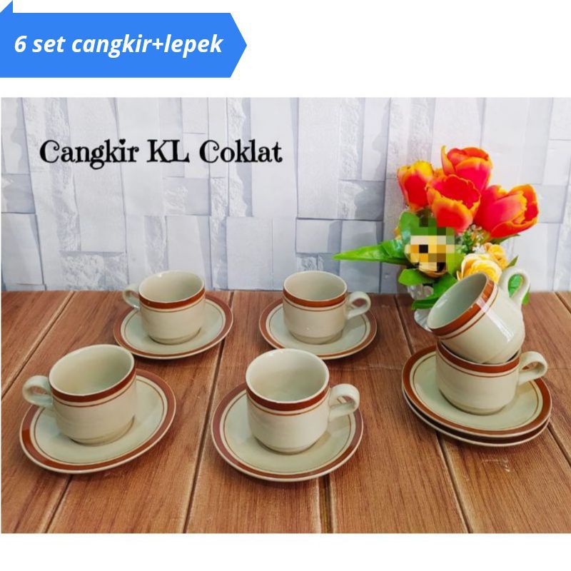 Cangkir Keramik Lepek Mug Isi 12 buah Termasuk 6 Cangkir 6 Lepek