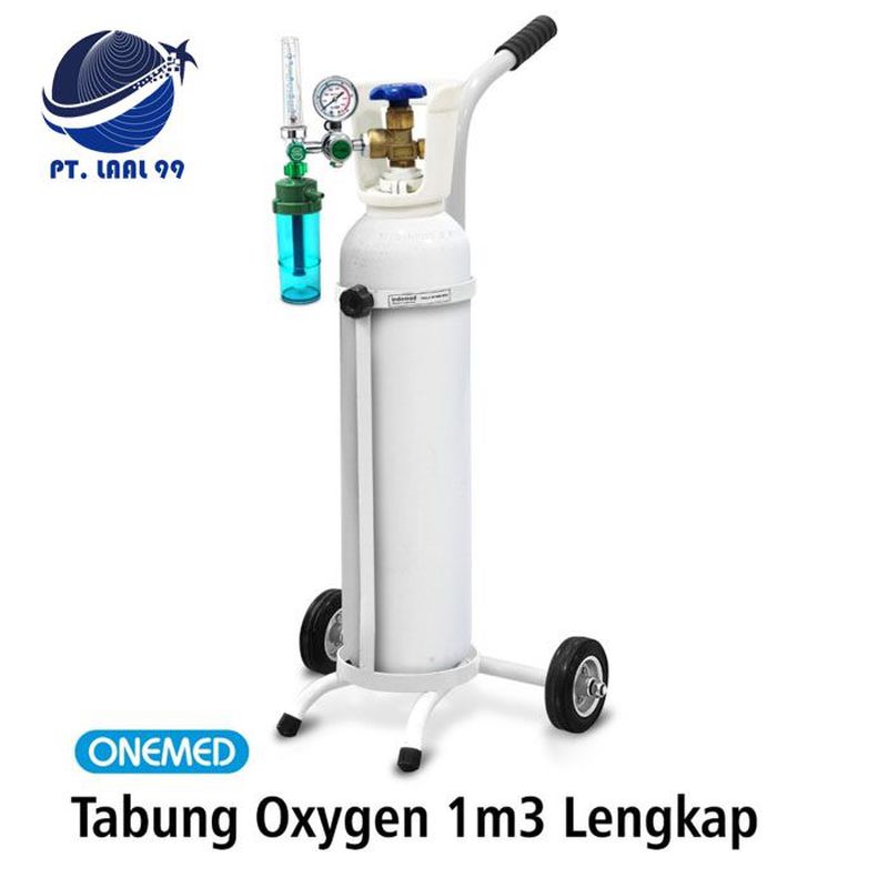 ONEMED OKSIGEN 1M3 LENGKAP TABUNG OXYGEN TROLLY REGULATOR