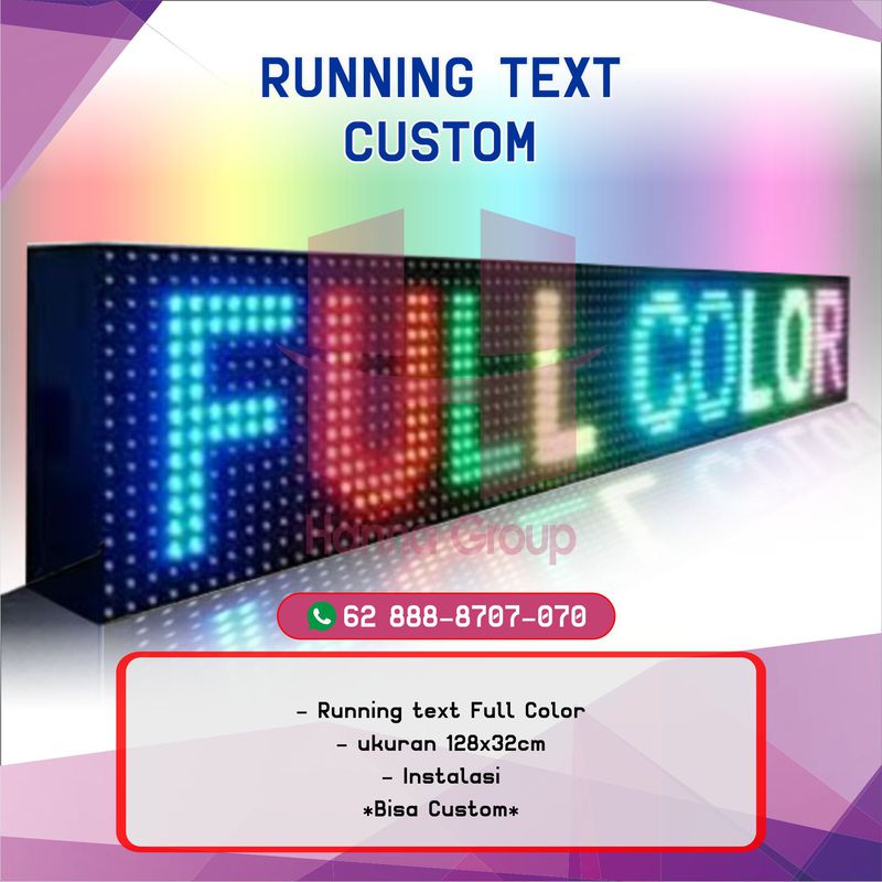 Primatech Running text ukuran 128x32cm (CUSTOM) Full Color + Installasi