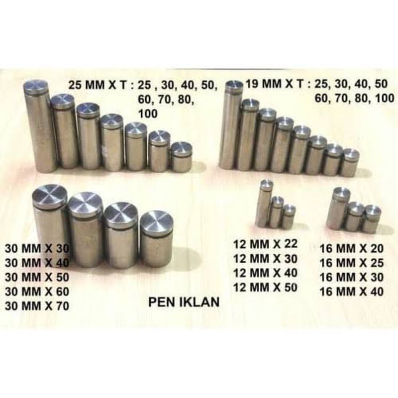 Baut Pen Stainless Akrilik - Ukuran