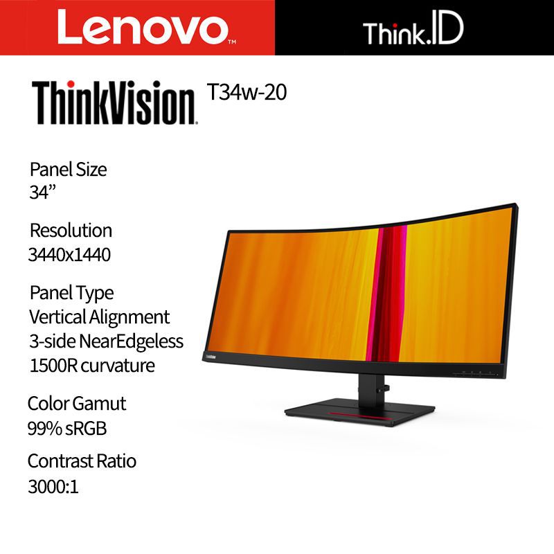 Monitor LED Lenovo ThinkVision T34W-20 34" Curve WQHD 3440x1440