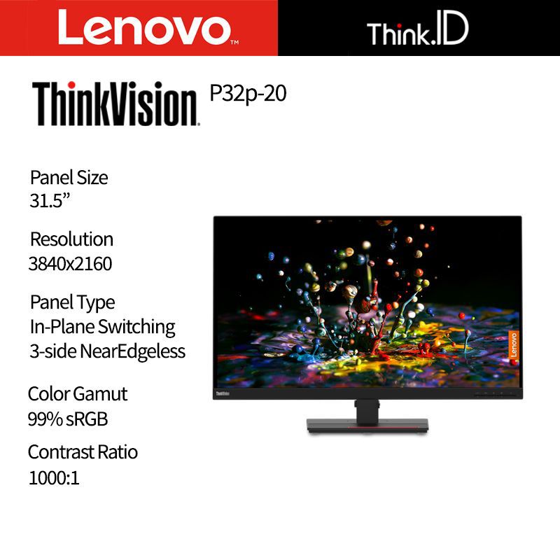 Monitor LED Lenovo ThinkVision P32p-20 31.5" 4K 3840x2160 99% sRGB