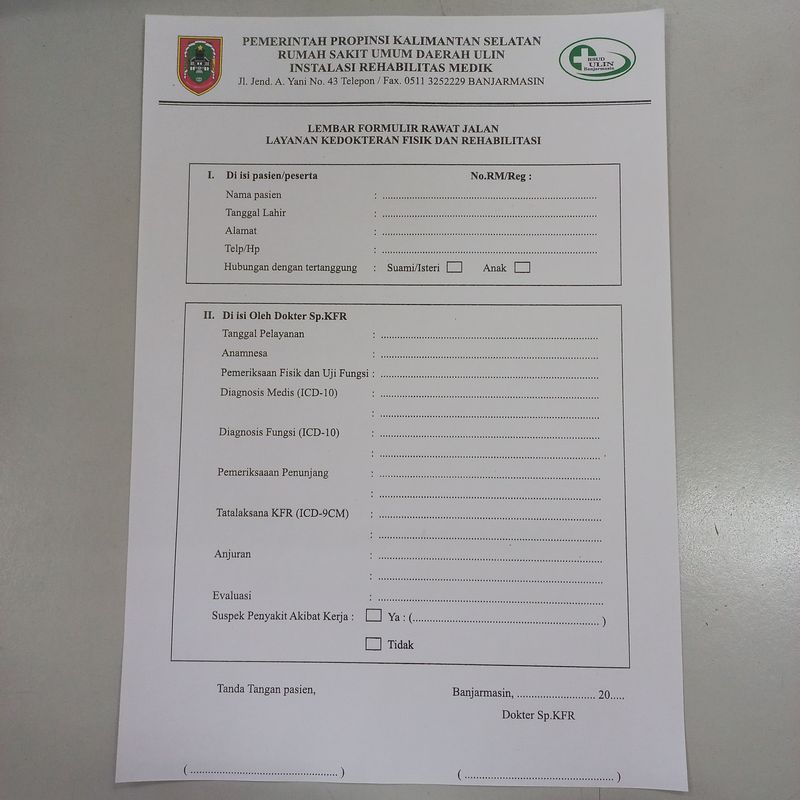 LEMBAR FORMULIR RAWAT JALAN LAYANAN KEDOKTERAN FISIK DAN REAHBILITASI ...