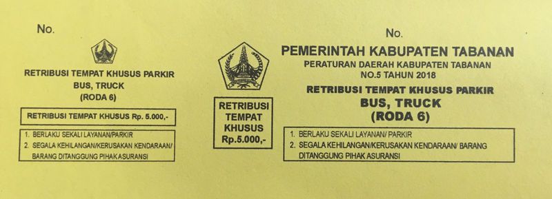 karcis retribusi tempat khusus parkir bus truk roda 6