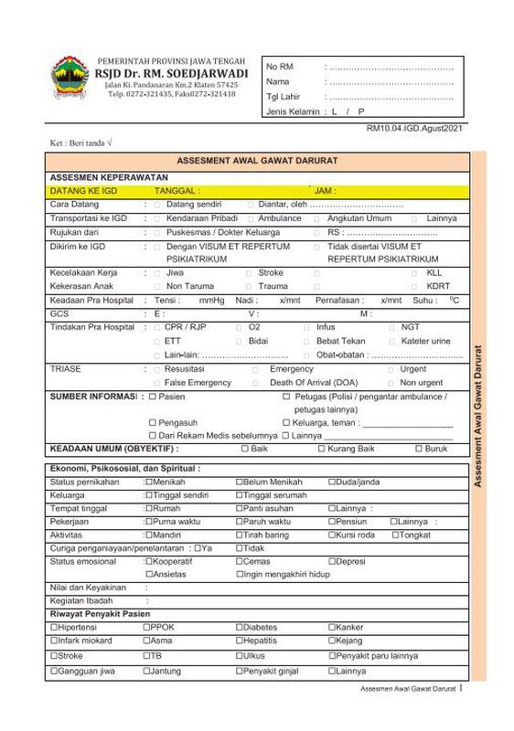 Form Assesmen Awal Gawat Darurat